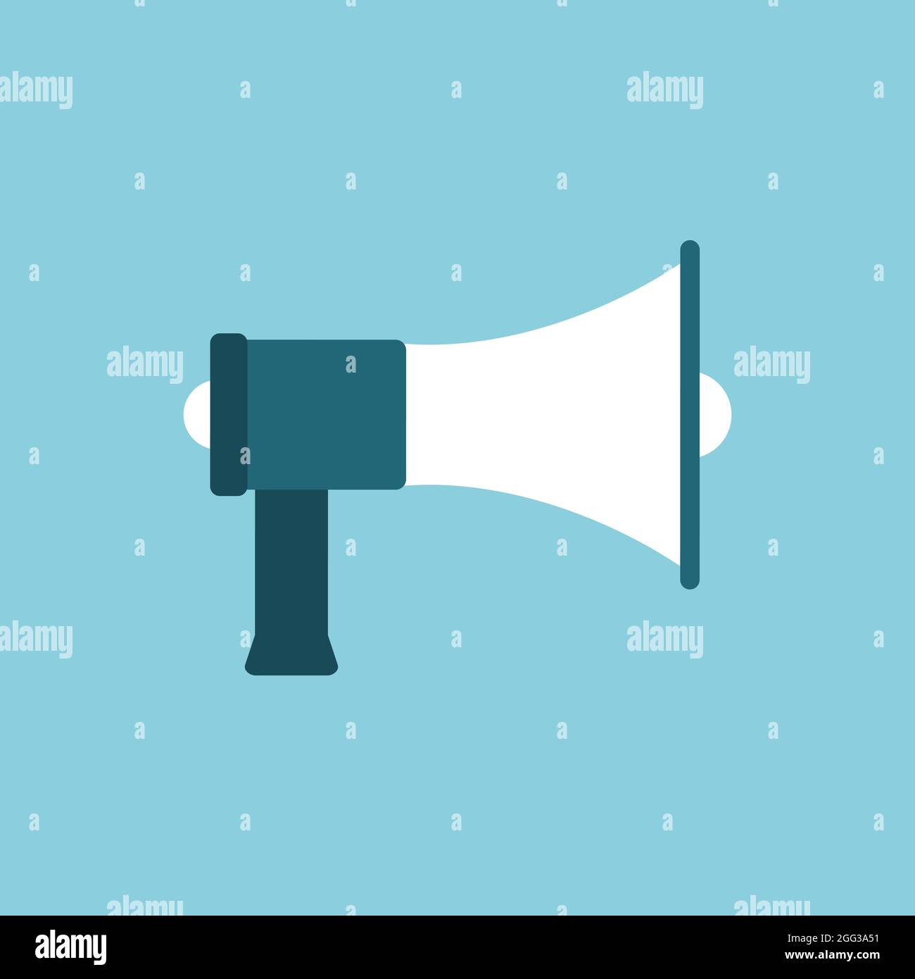 Megaphone on light blue background. White and blue speaker icon. Loud ...
