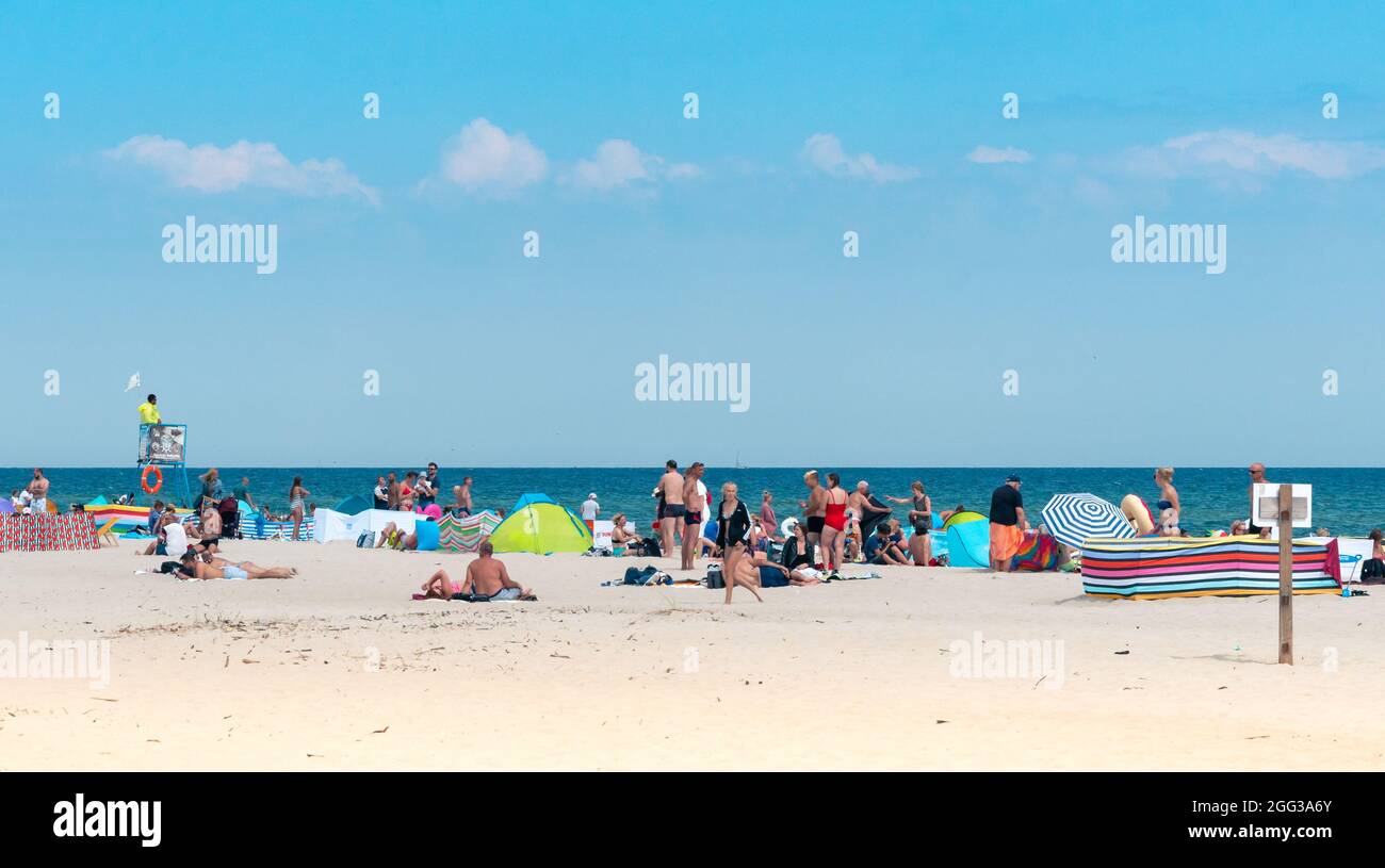 Hel, Poland - 08.01.2021: The big beach, duza plaza in Polish, full of ...