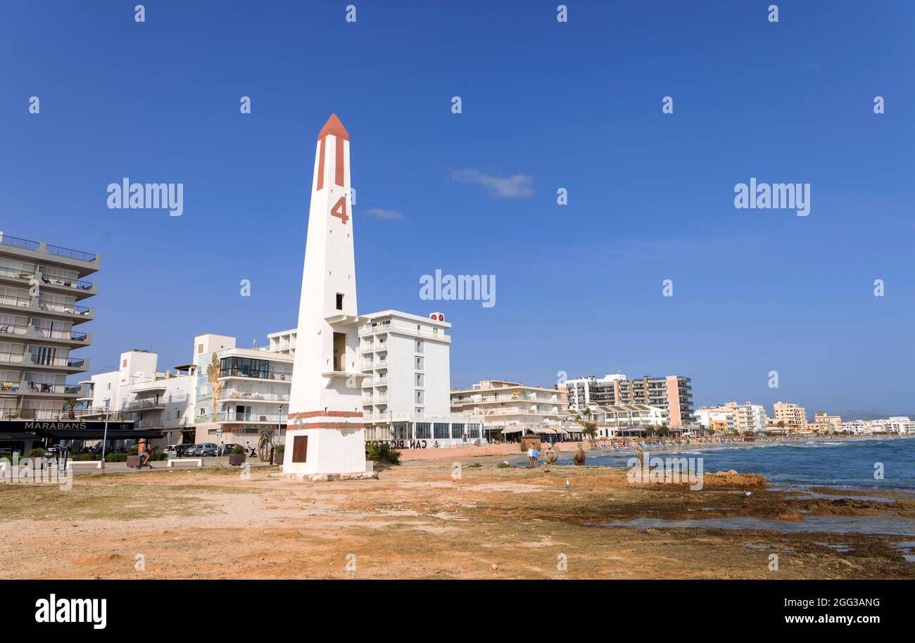 CAN PICAFORT, SPAIN - JULY 25: The Torres d'Enfilacio obelisk is seen ...