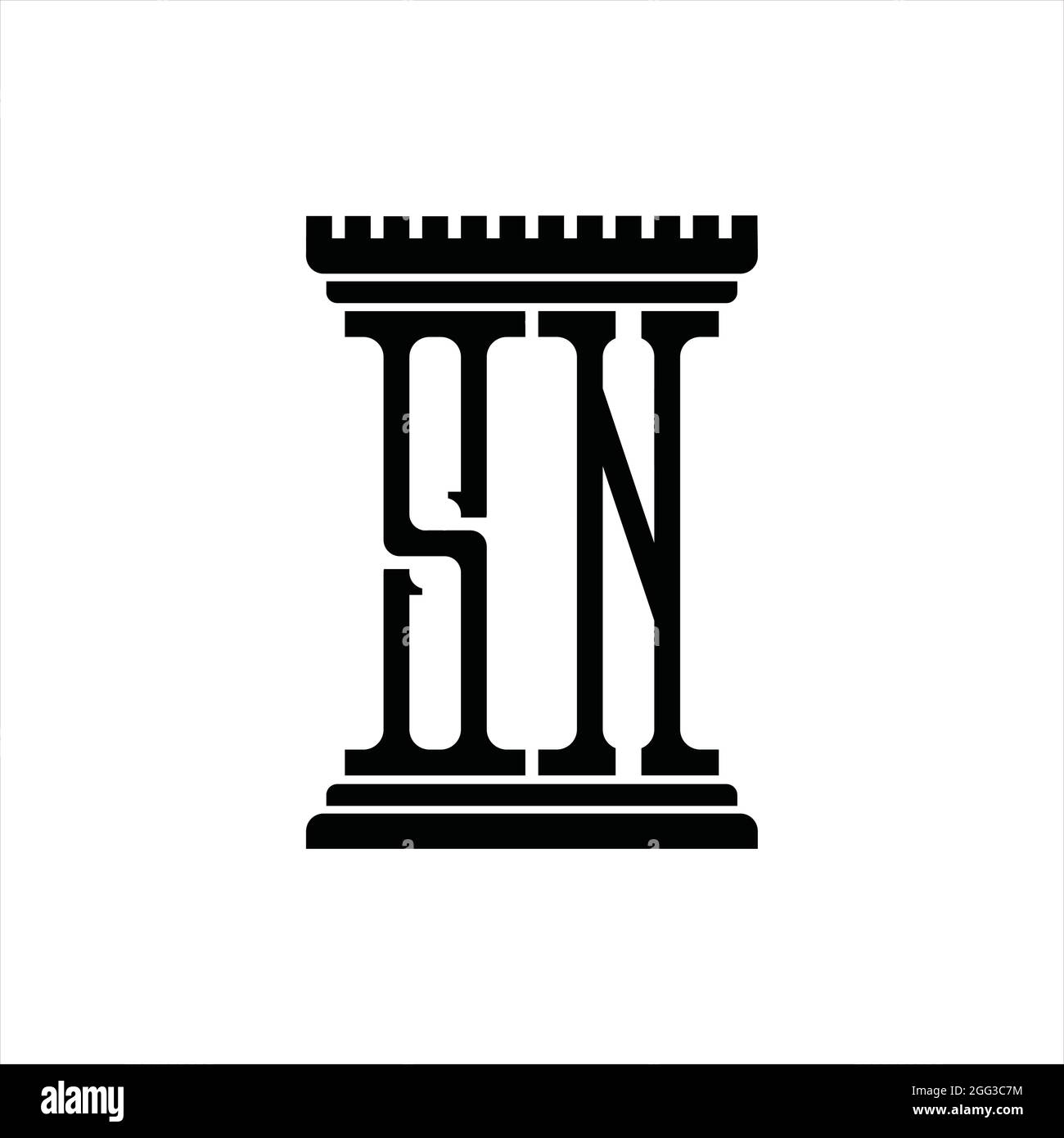 SN Logo monogram with pillar shape white background design template ...