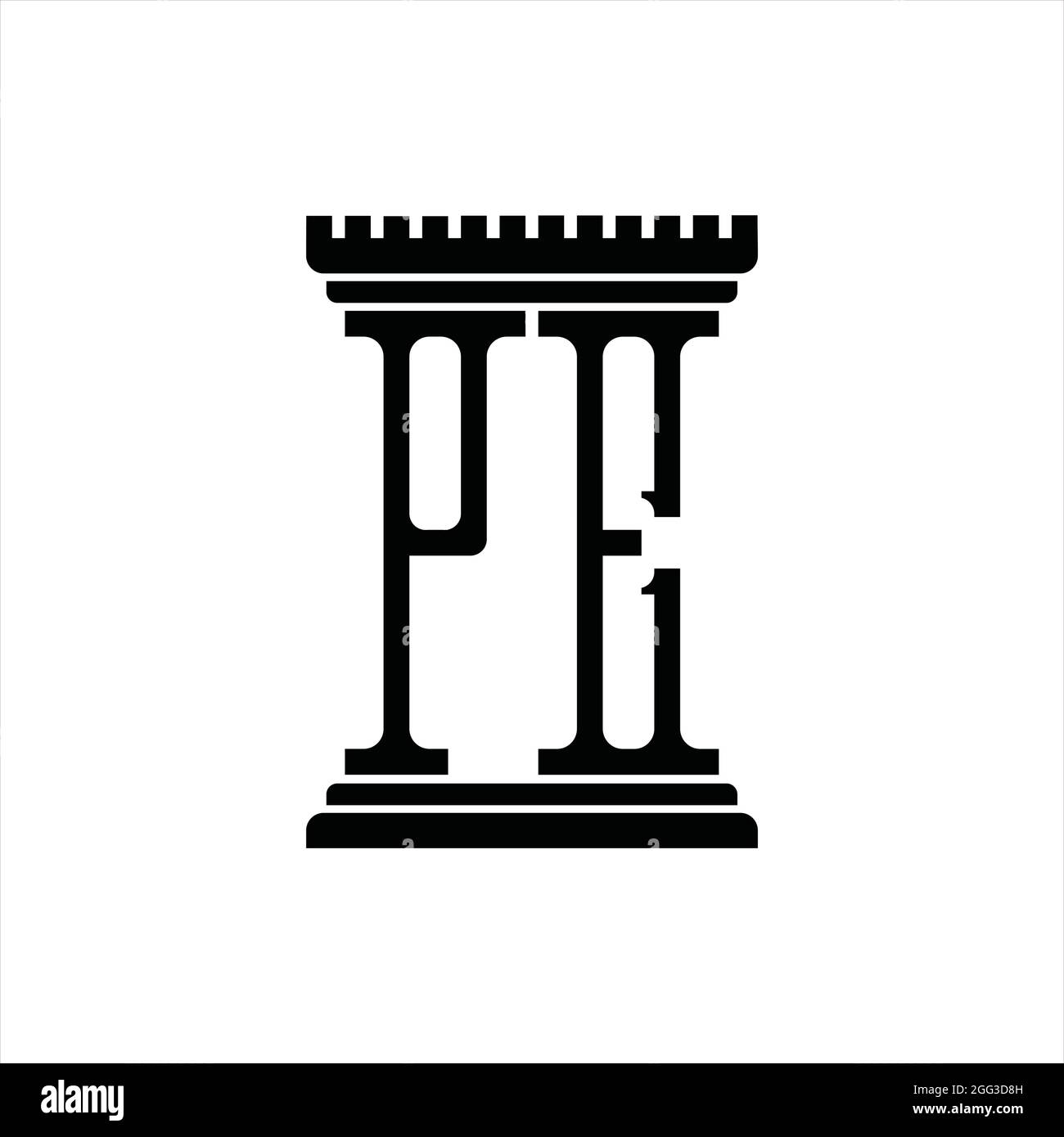 PE Logo monogram with pillar shape white background design template ...