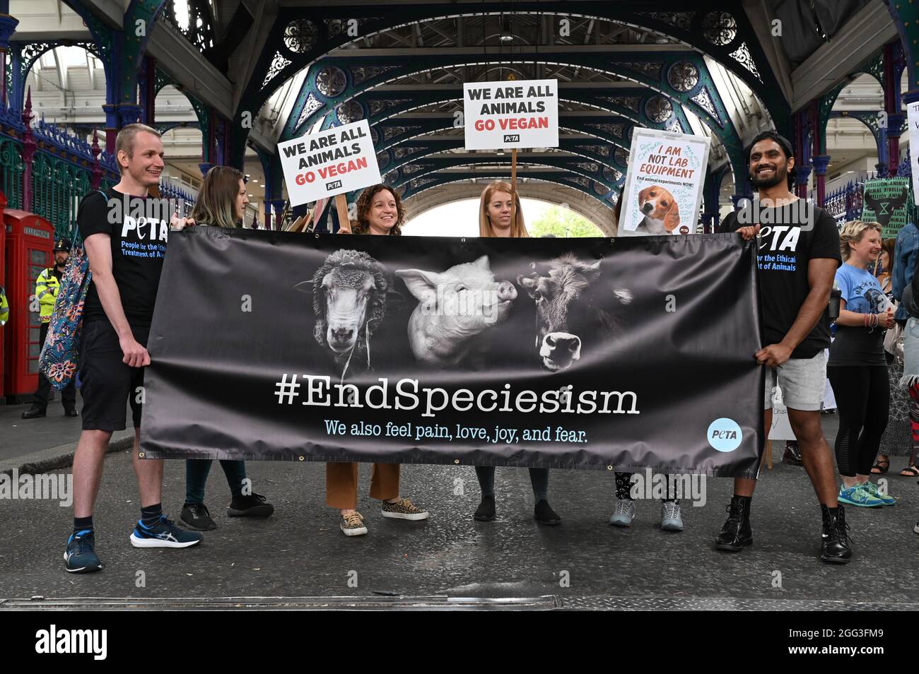 London, UK. 28 August 2021. Animal Rebellion and Extinction Rebellion ...