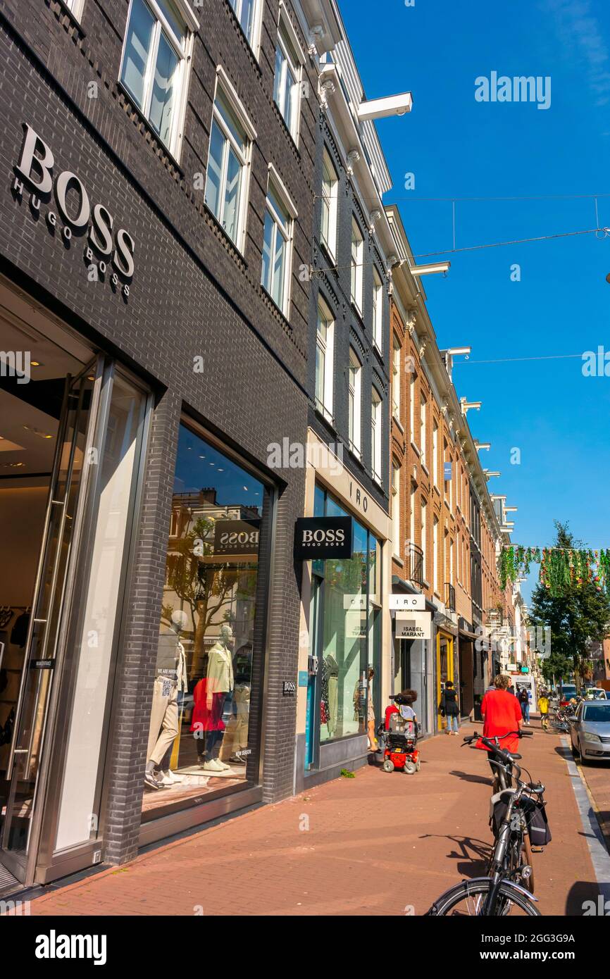 Amsterdam, Holland, Street Scenes, Row Luxury Shops, Townhouses in Old ...