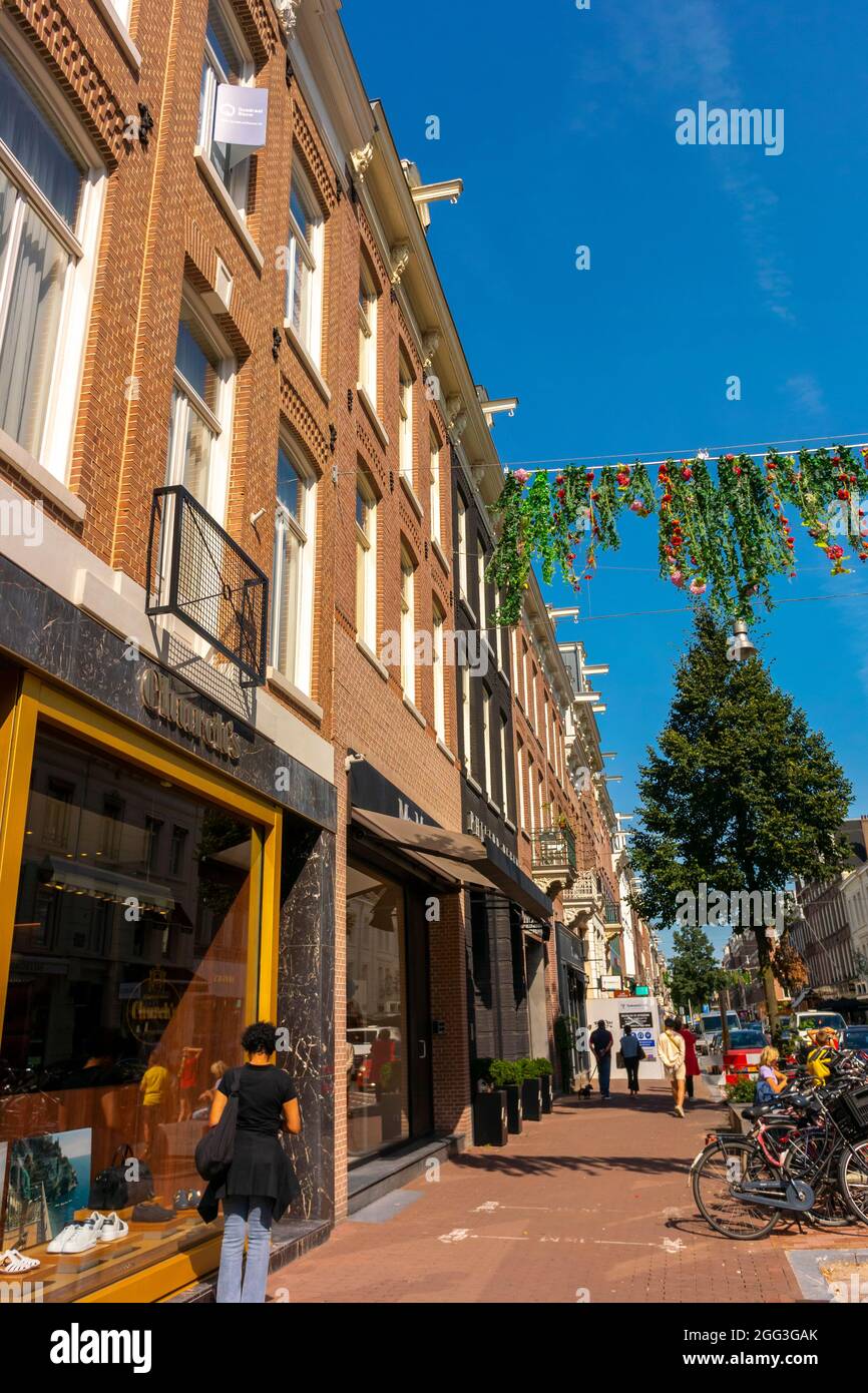 Amsterdam, Holland, Street Scenes, Row Luxury Shops, Townhouses in Old ...