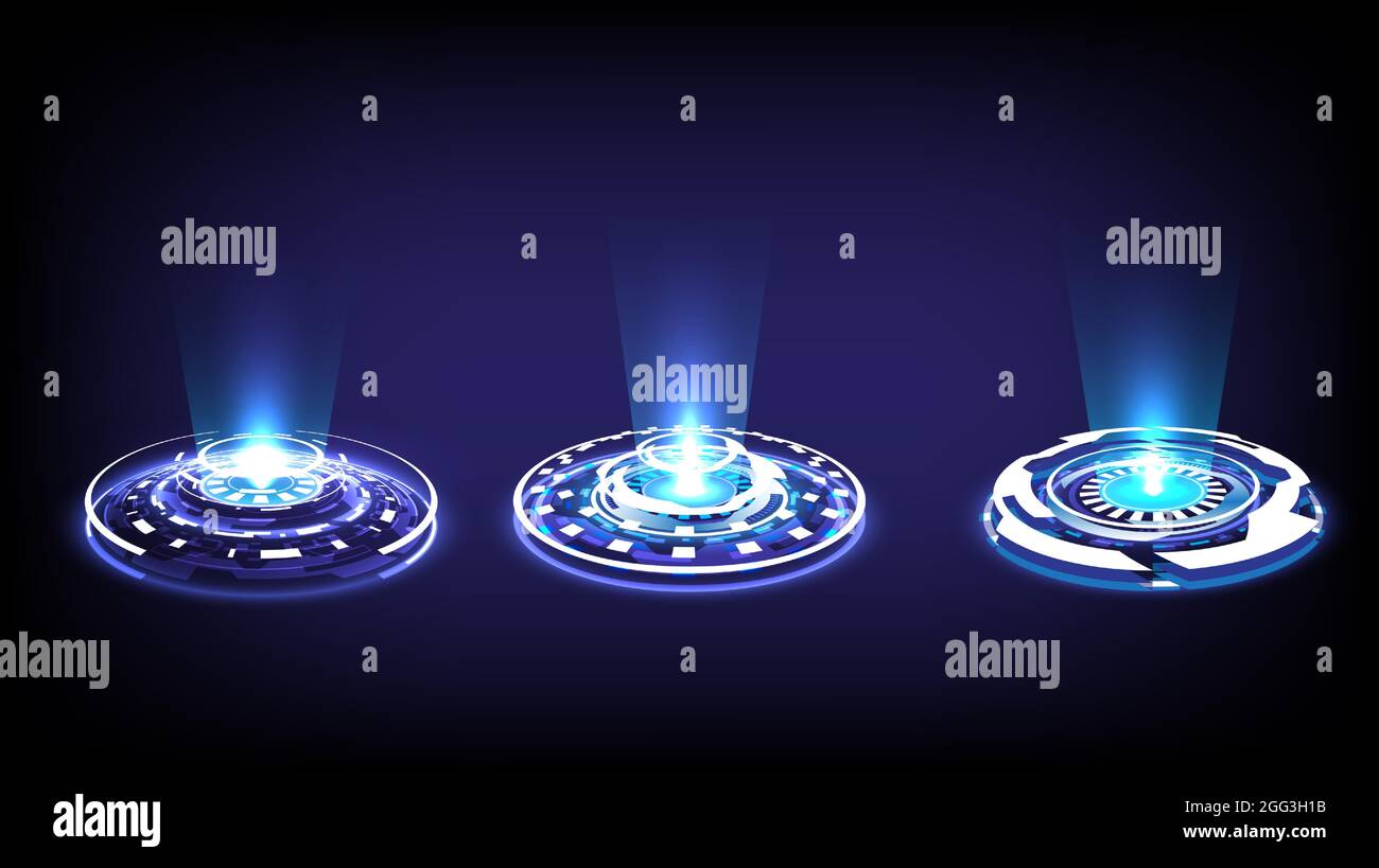 Sci-fi digital high-tech collection in glowing HUD elements. Hologram ...