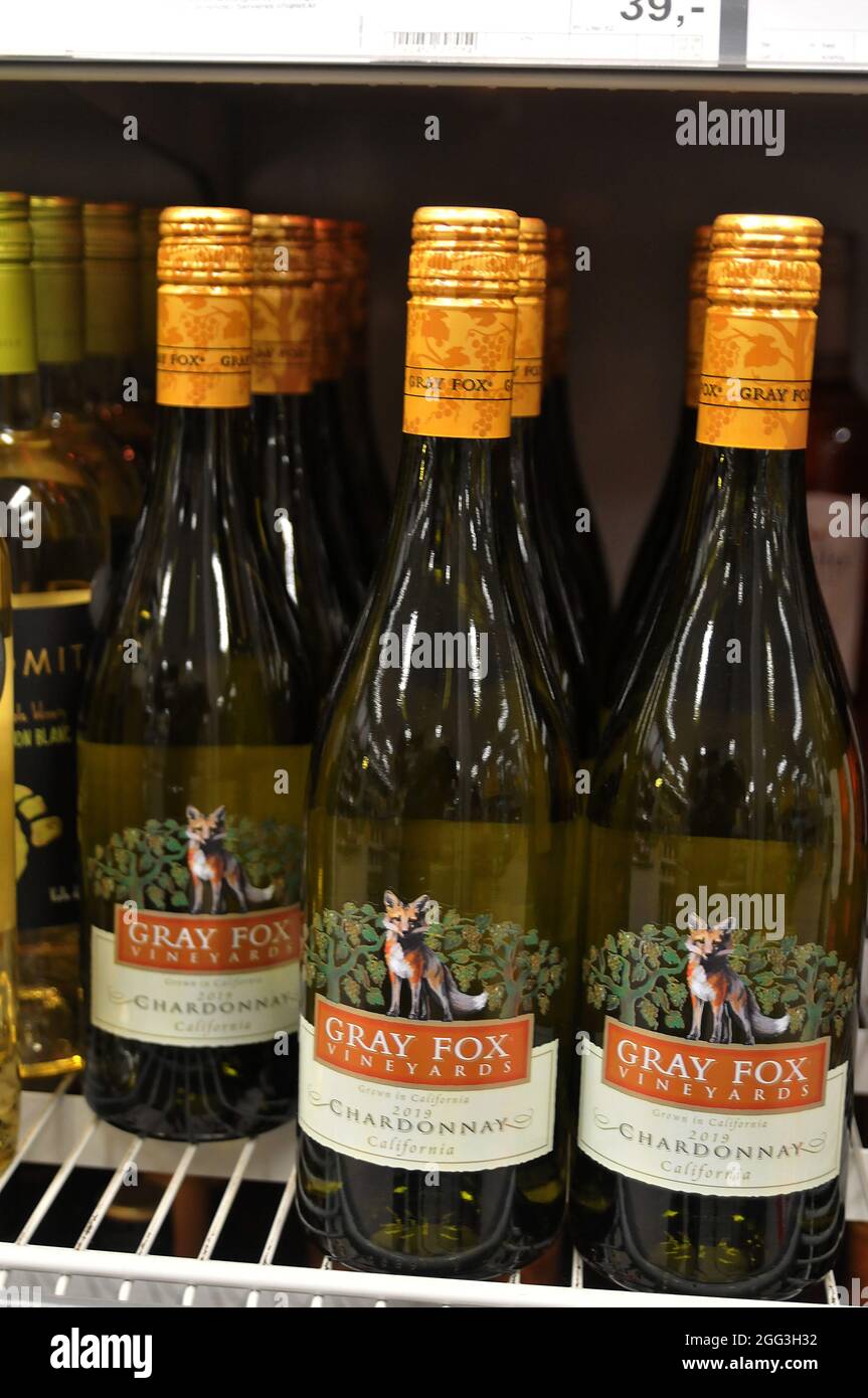 Kastrup/ Denmark./28 August 2021/ Gray Fox vineyard chardopnnay wine ...