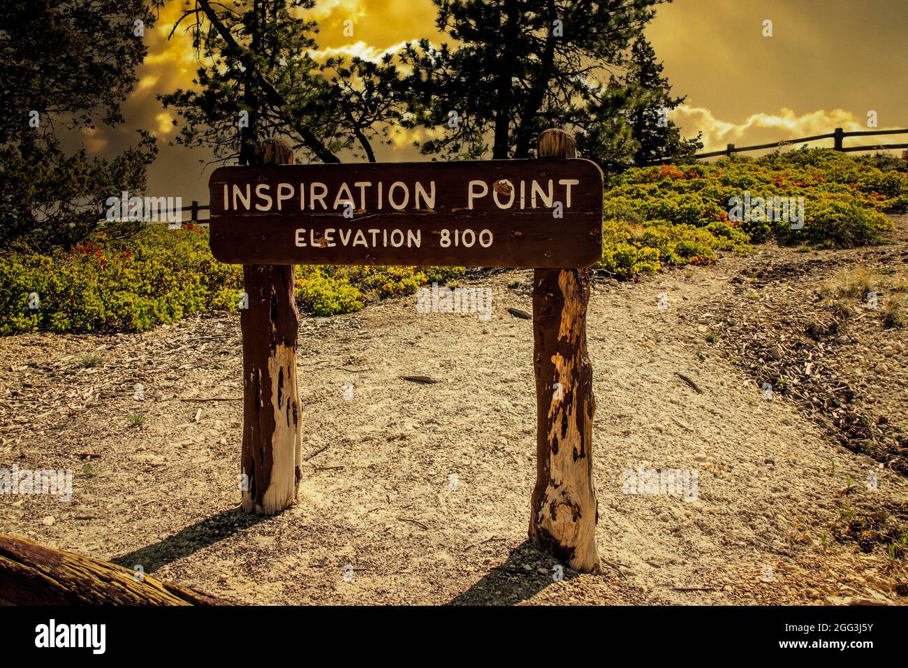 Bryce City Utah USA 05-24-2021 Rustic Wooden Inspiration Point sign at ...