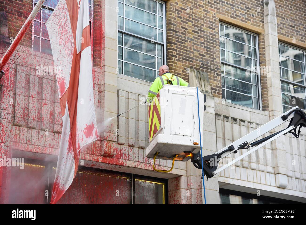 Workers clean up the Guildhall after Extinction Rebellion's 'Blood ...