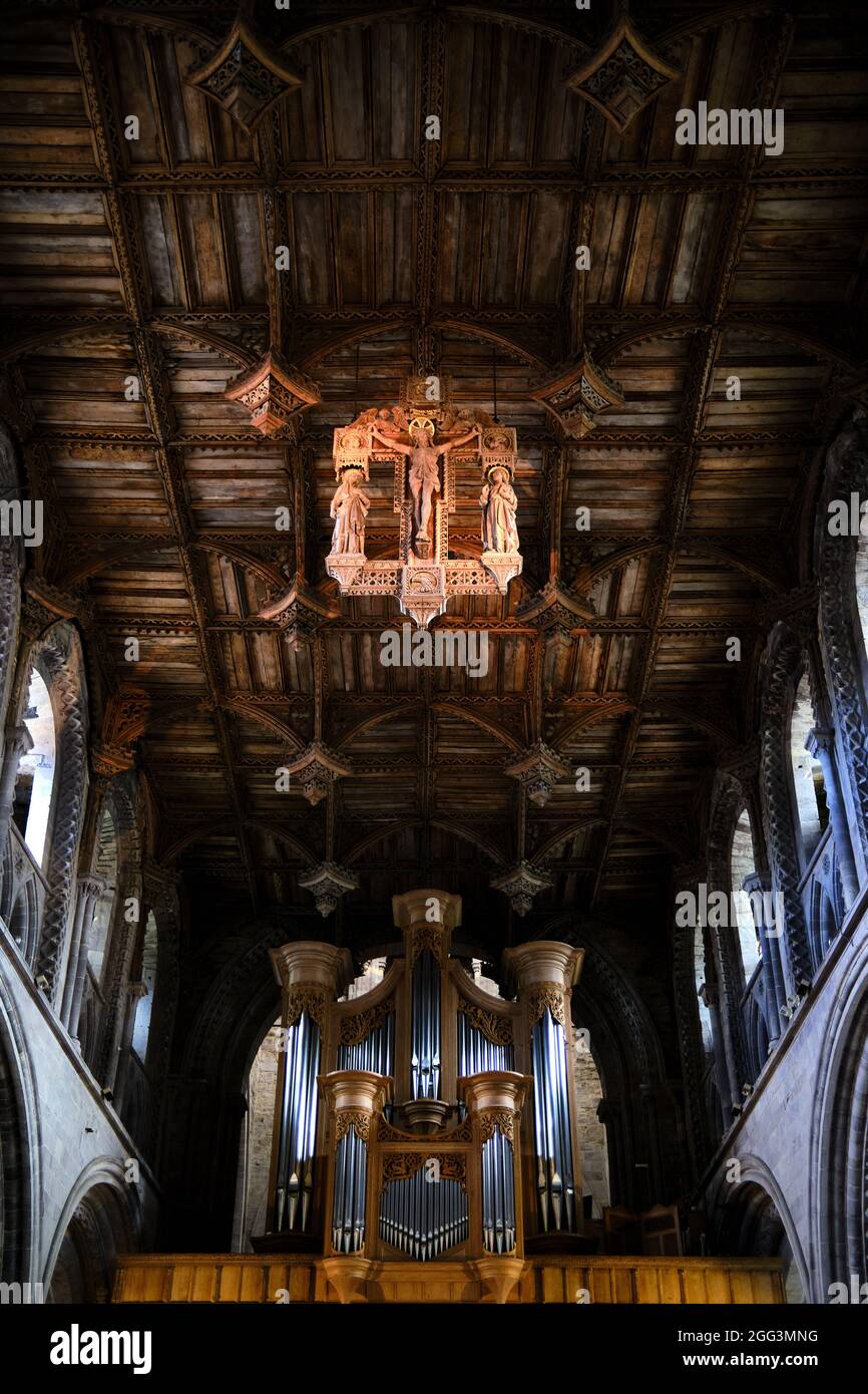 Interior of St. David's Cathedral in St. David's, Pembrokeshire, Wales ...