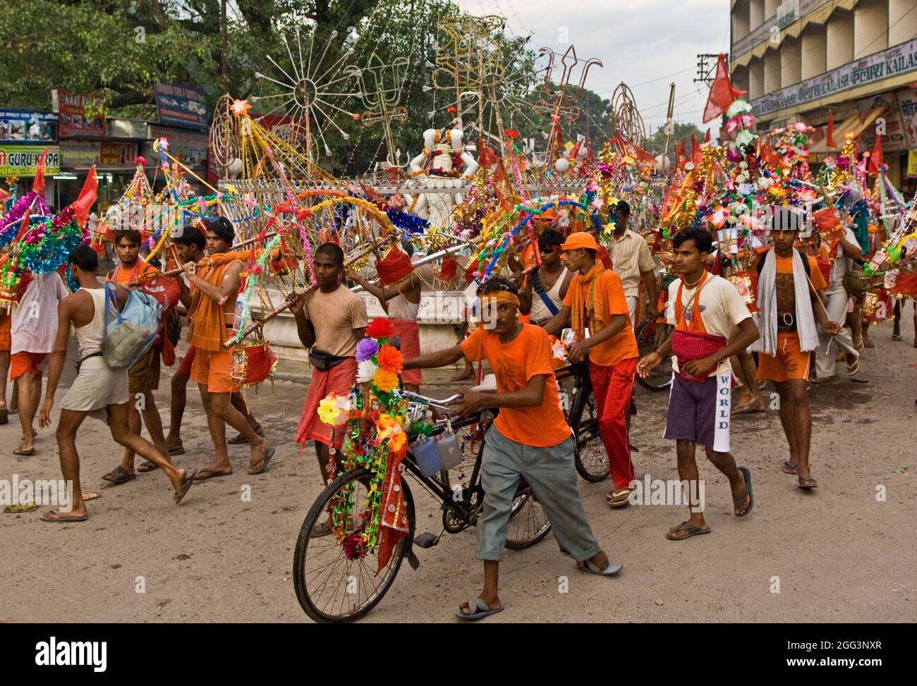 Hindu pilgrims and holy men or Sadhus participate in the holy ...