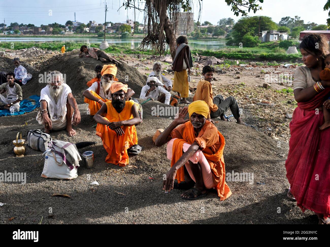 Hindu pilgrims and holy men or Sadhus participate in the holy pilgrimages of Yatra at the holy ...