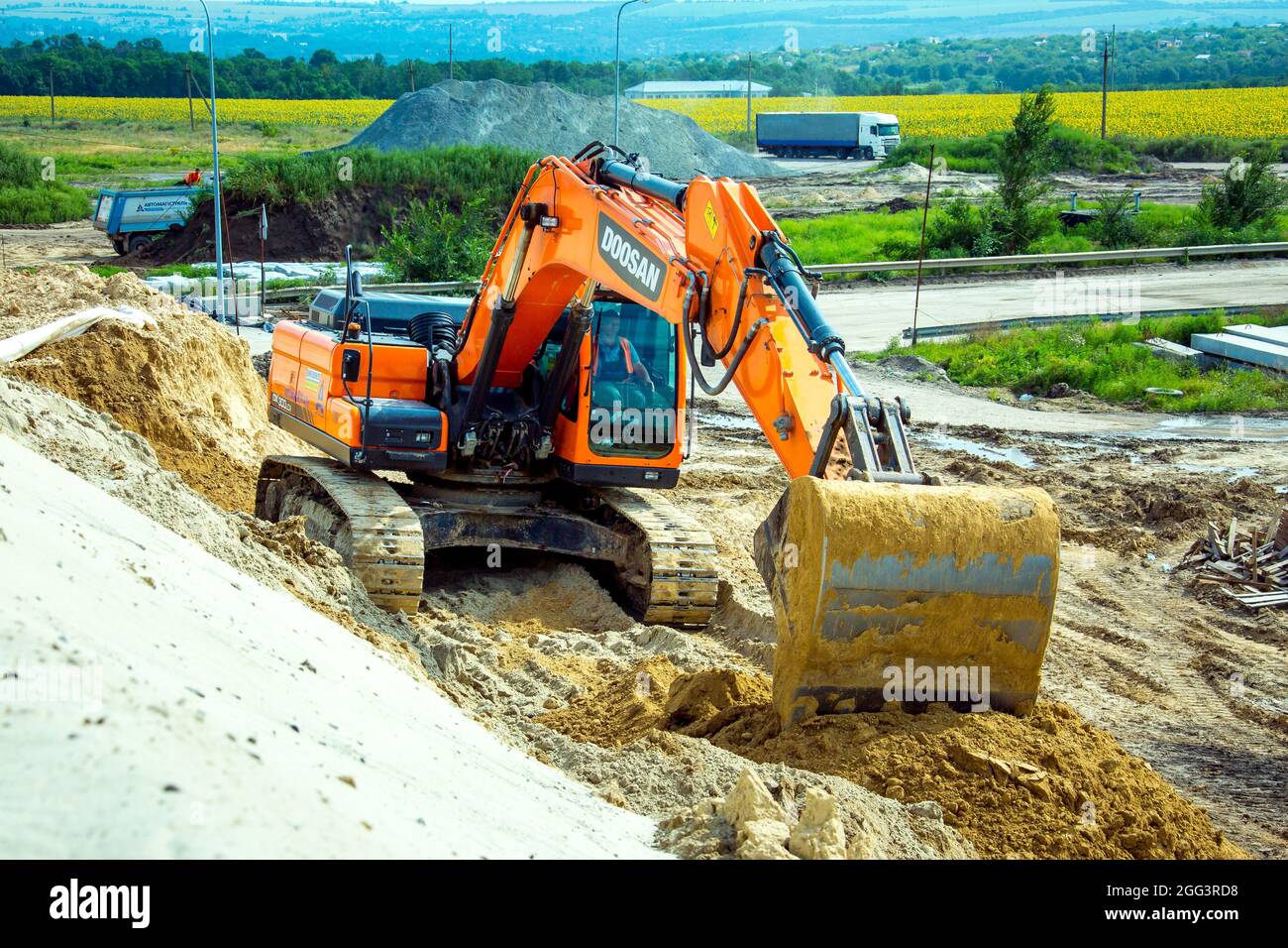 Dnepropetrovsk, Ukraine - 08.17.2021: The excavator works at a ...