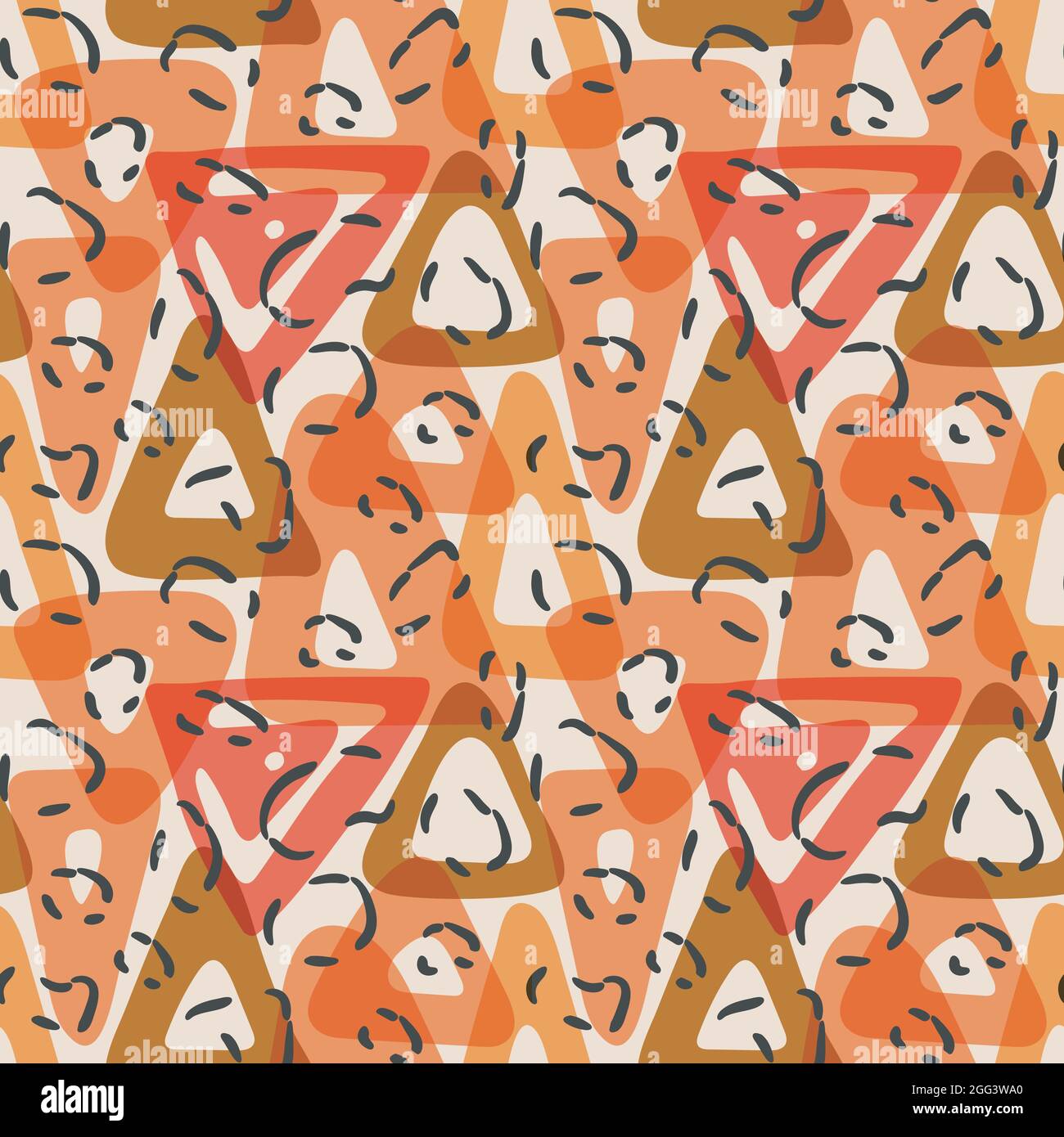 Ink brush stroke triangles seamless pattern. Hand drawn geometric ...