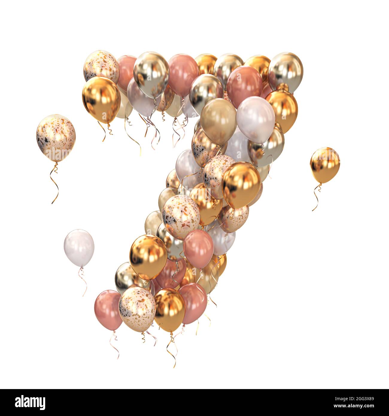 Baloon bunch in form of number seven 7 isolated on white. Text letter ...