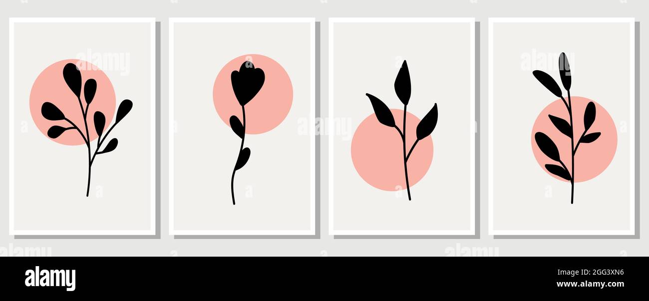 Abstract elements, minimalistic simple floral elements. leaves and ...