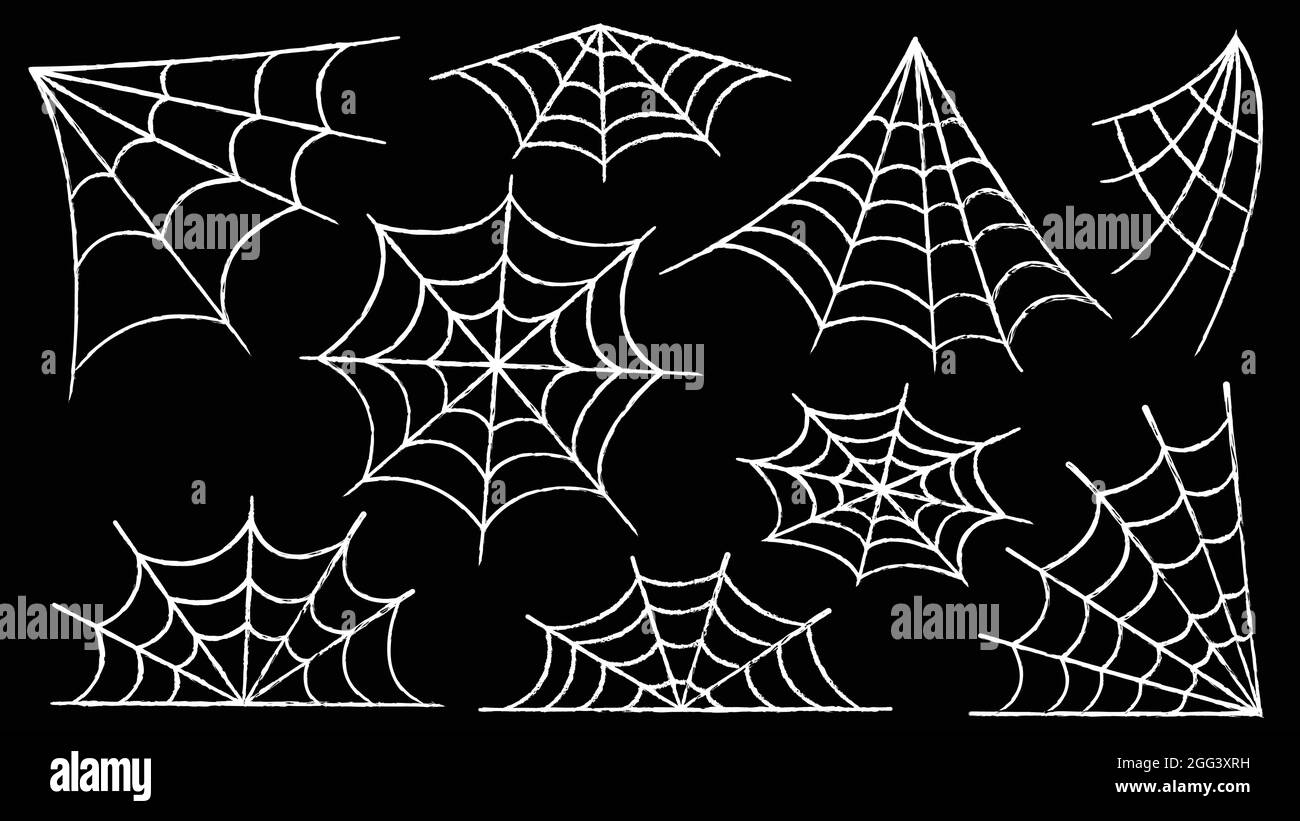 Spider web set. Halloween decoration with spiders. A creepy spider web ... Spider web set. Halloween decoration with spiders. A creepy spider web ...