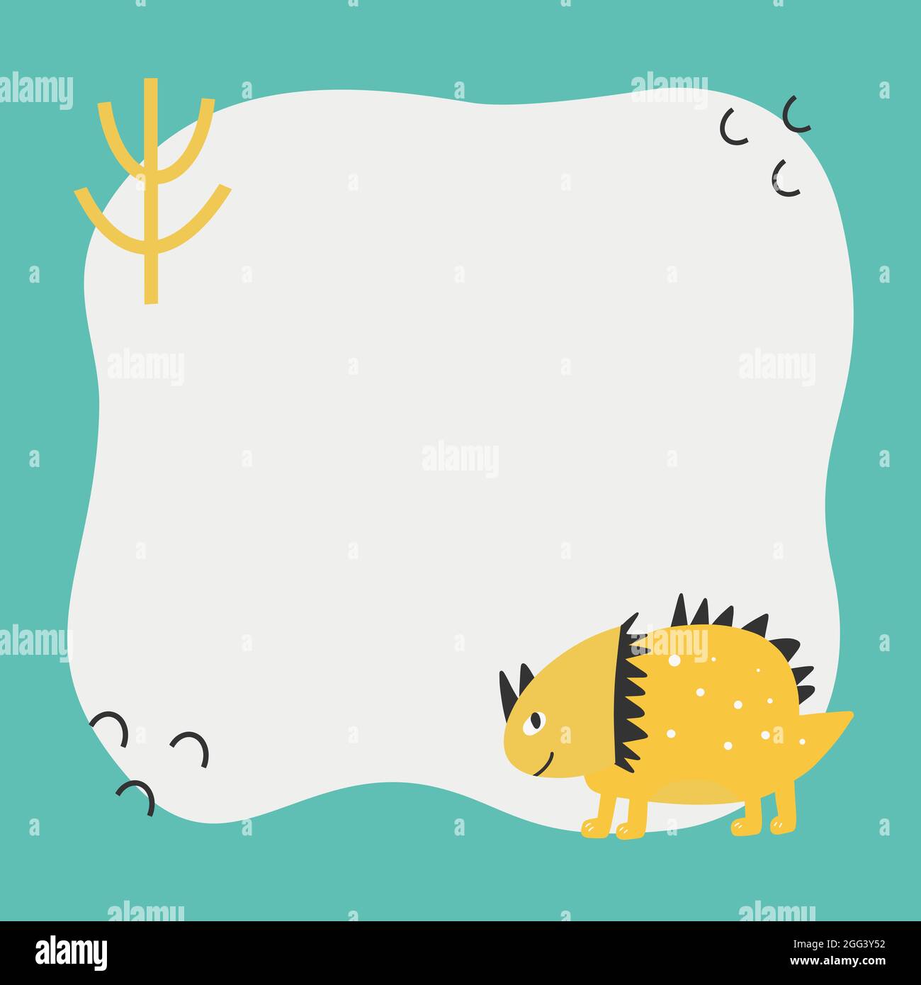 Cute dinosaur with a blot frame in simple cartoon hand-drawn style ...