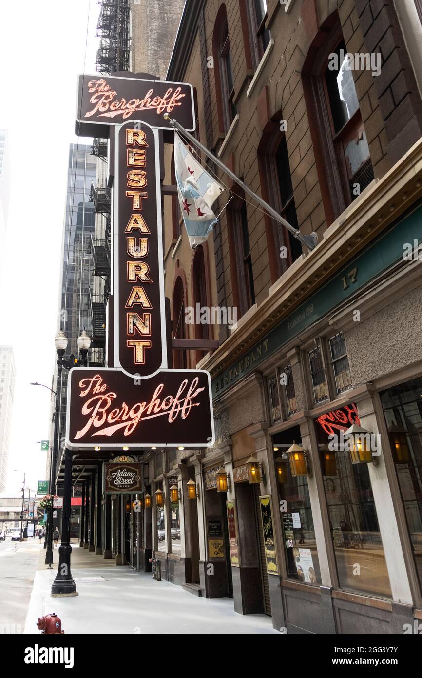 Neon sign outside the historic Berghoff, a German restaurant on West ...