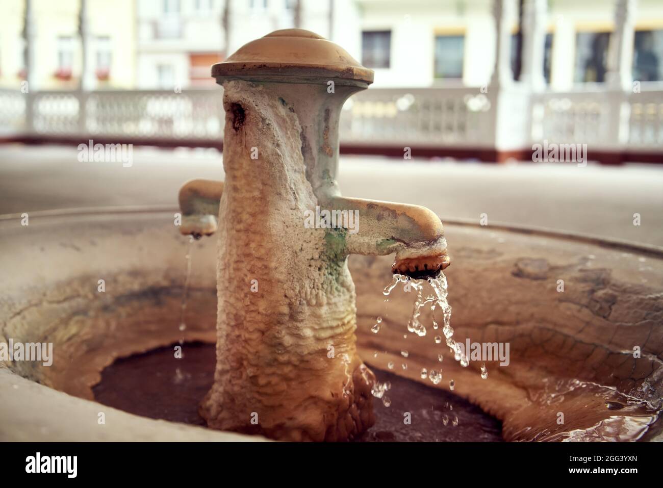 Hot spring of thermal water in the spa town of Karlovy Vary Stock Photo ...