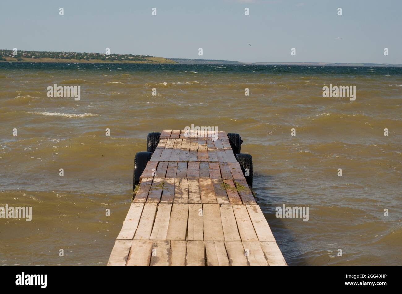 wooden bridge pier not calm water Stock Photo - Alamy