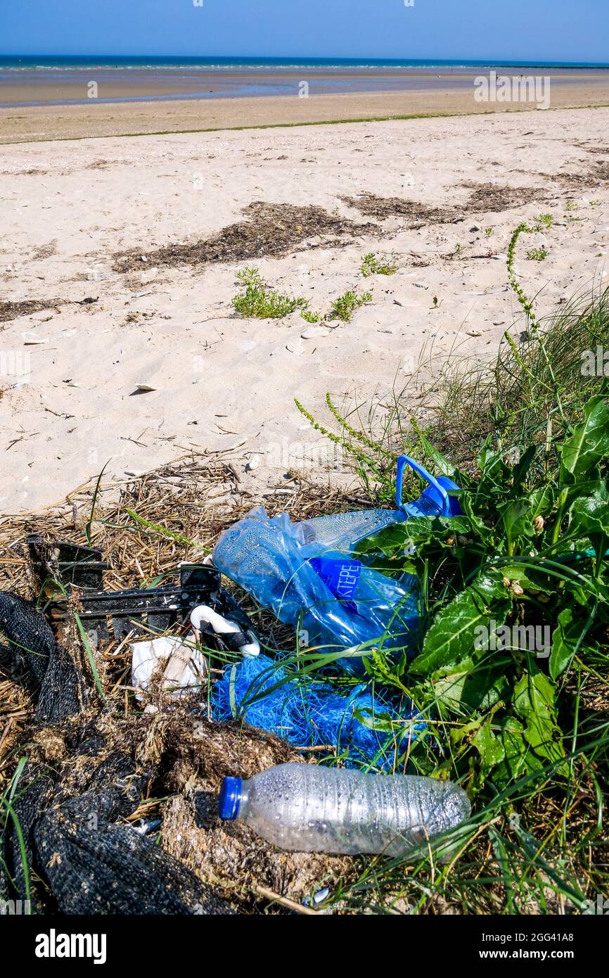 Pollution: abandoned plastic bottles, Manche department, Cotentin ...
