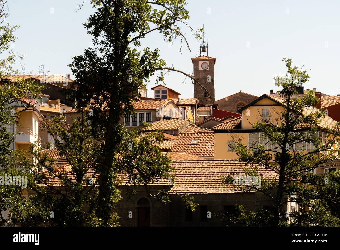 Closeup shot of buildings with brick roofs under the sunlight Stock ...