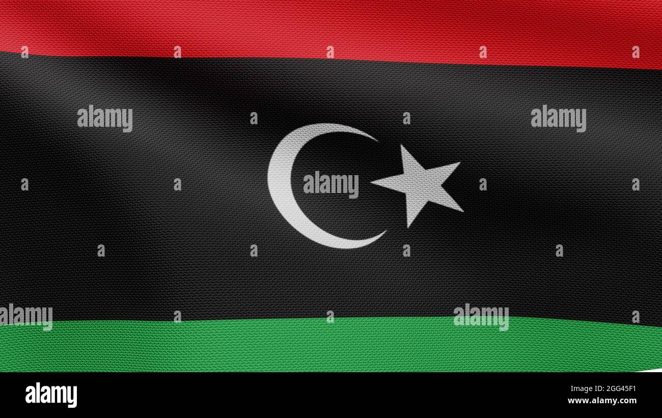 3D, Libyan flag waving on wind. Close up of Libya banner blowing, soft ...