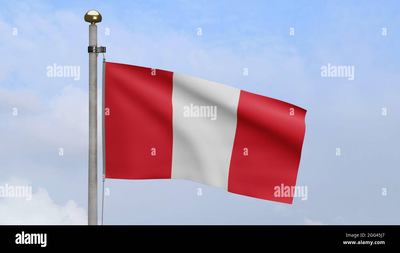 3D, Peruvian flag waving on wind with blue sky and clouds. Peru banner ...