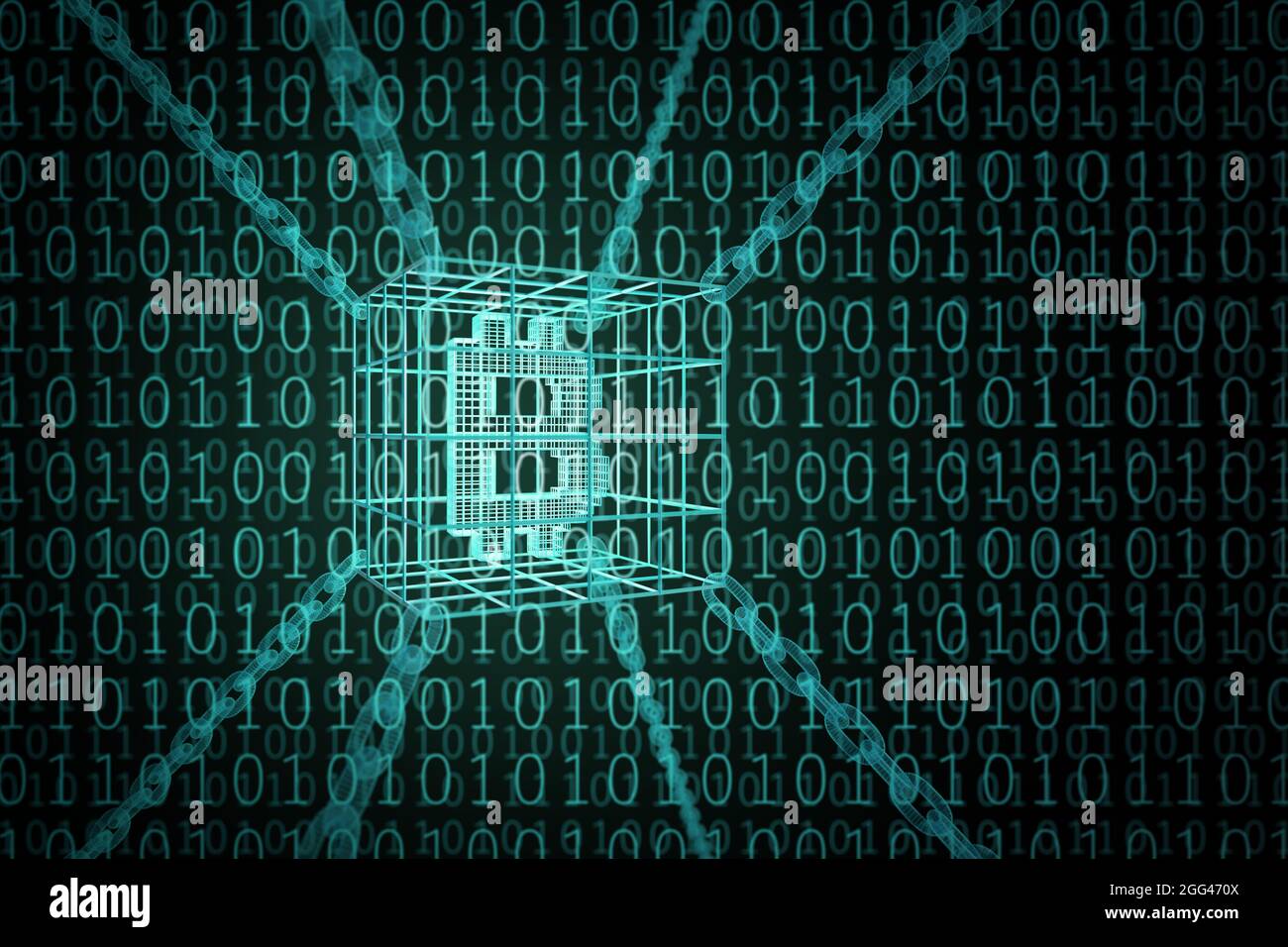 Bitcoin sign enclosed in chains. Block chain concept. 3d illustration ...