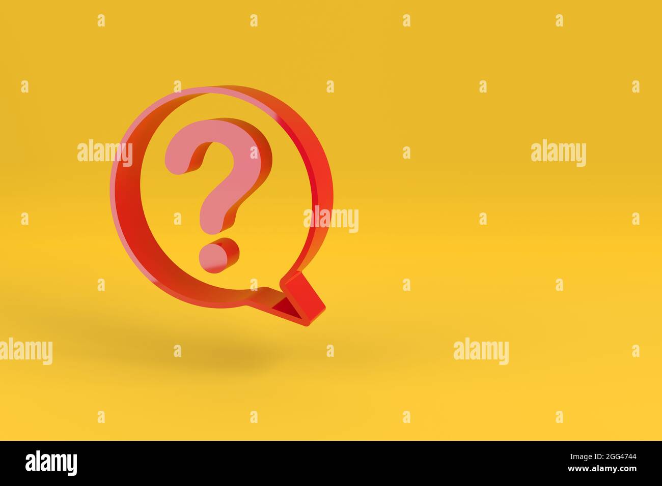 Red speech balloon with a question mark on yellow background. 3d ...