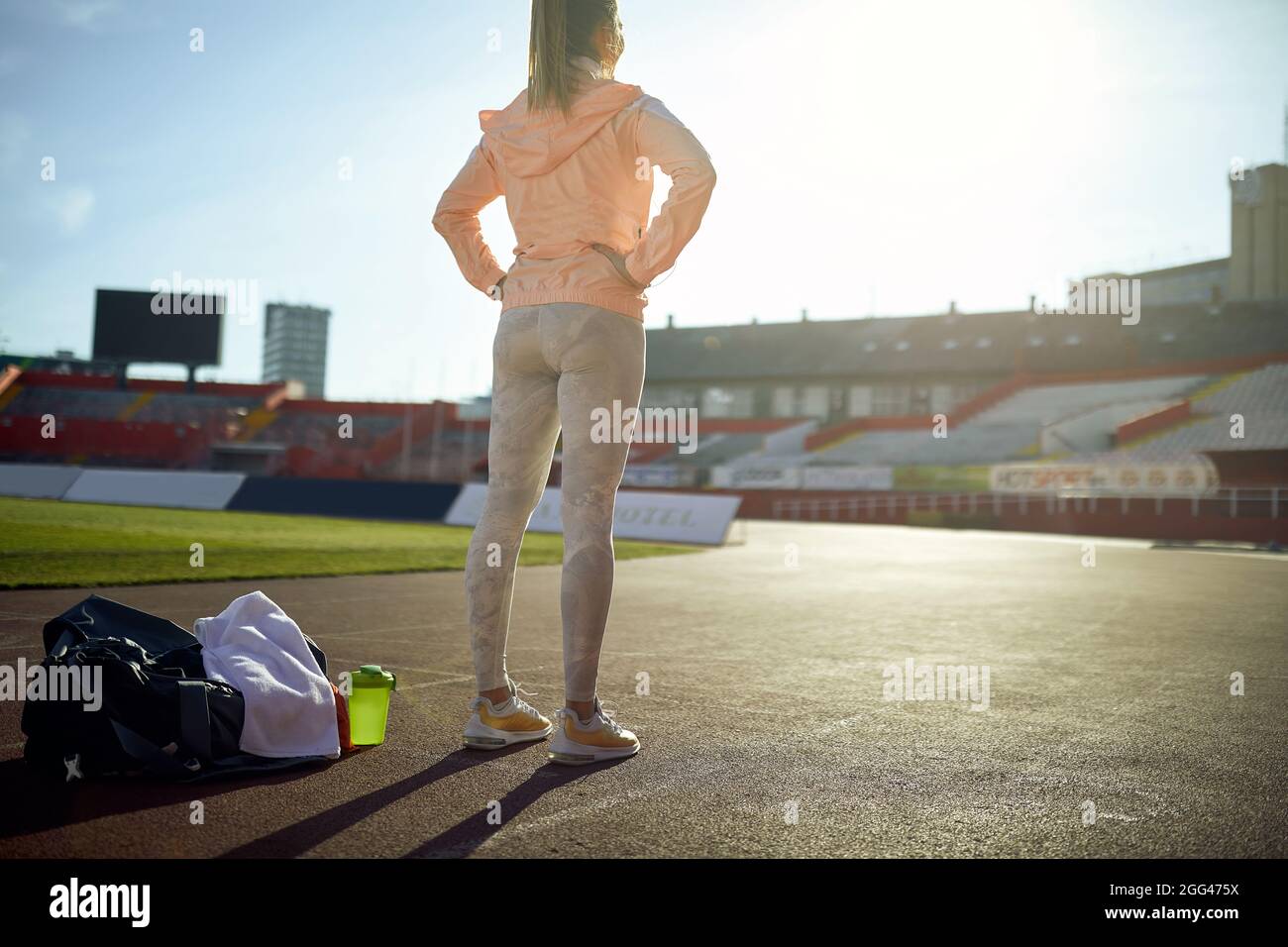Sport. Runner on stadium. Woman runner during outdoor workout Stock ...