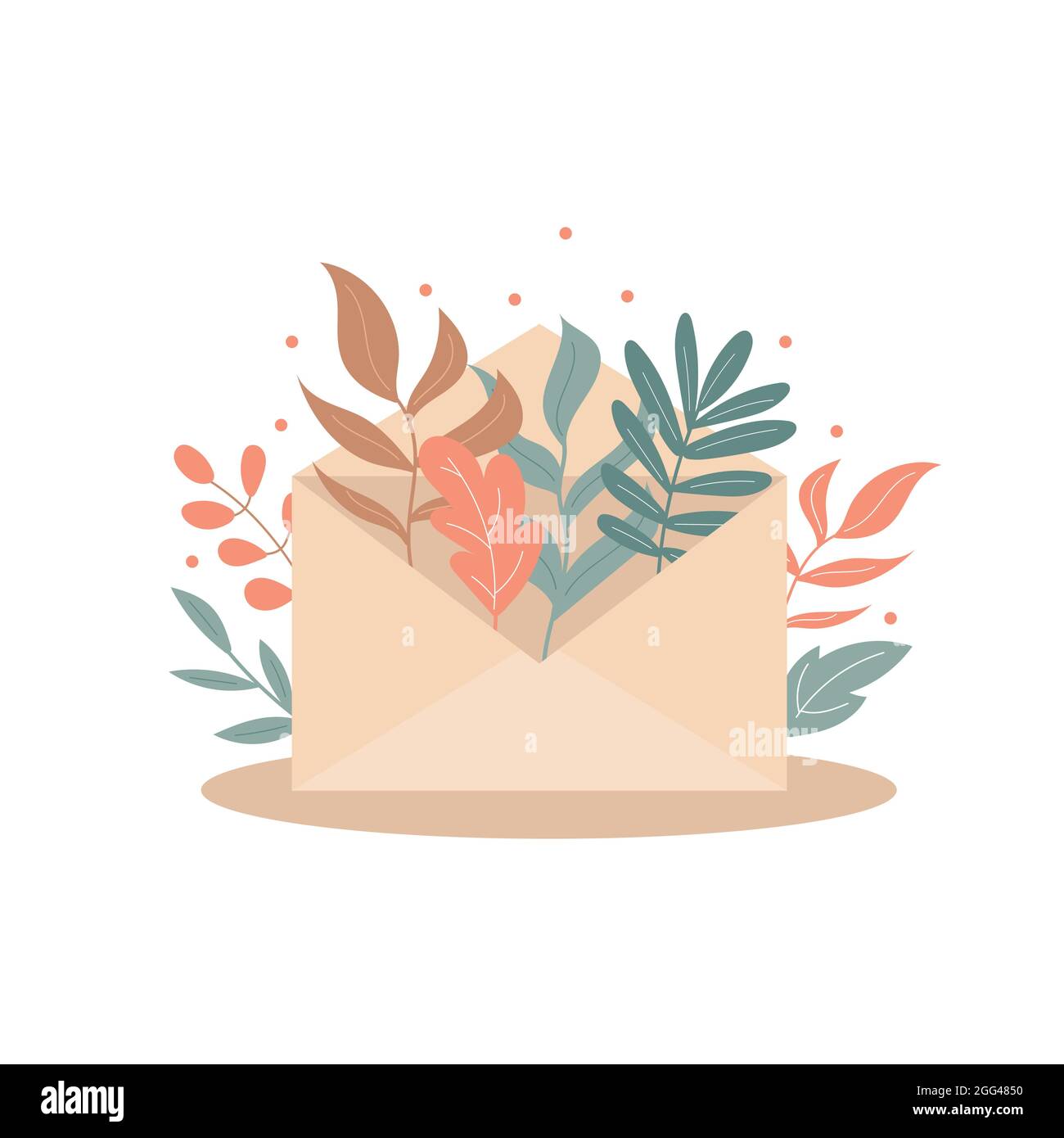 Opening envelope with autumn leaves in pastel colors. The concept of ...