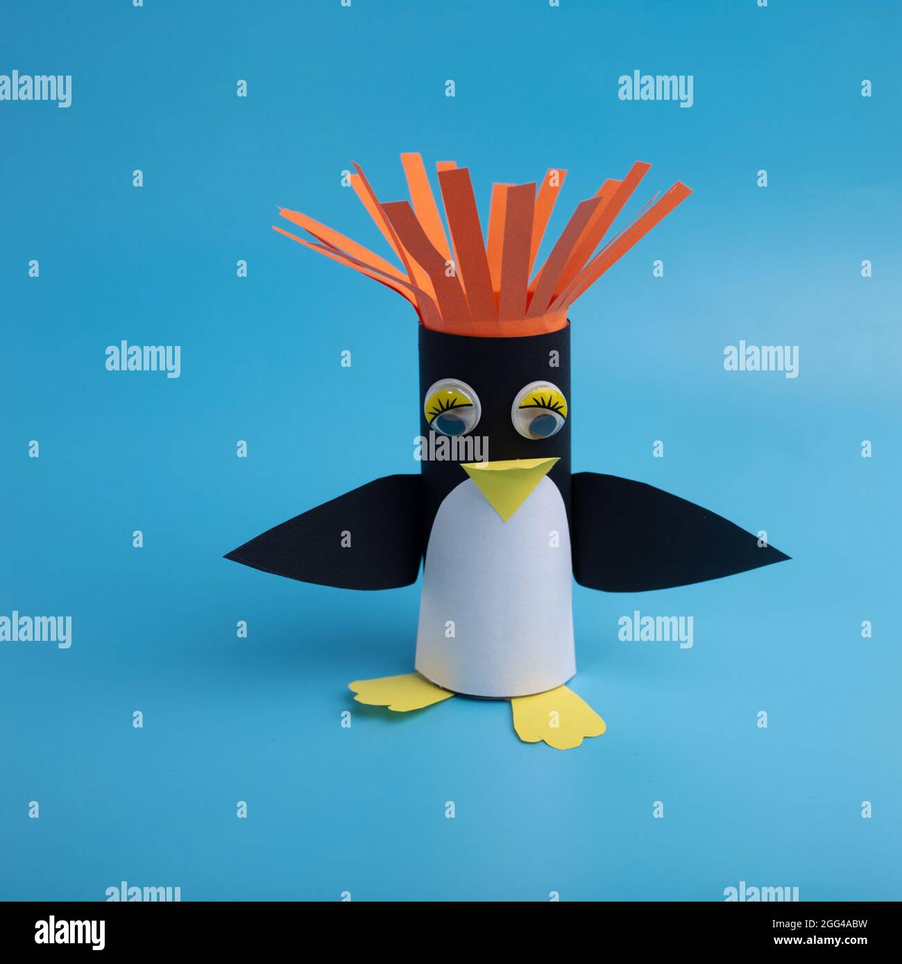 penguin craft for kids made of toilet paper roll Stock Photo - Alamy