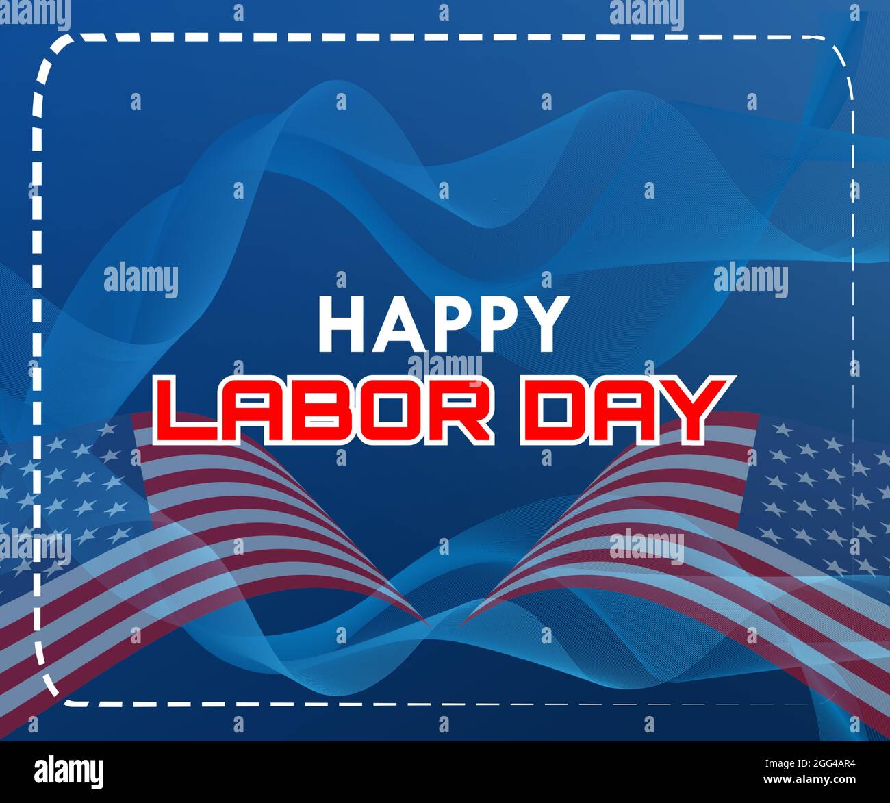 happy labor day text, with smooth line wave and flag abstract ...