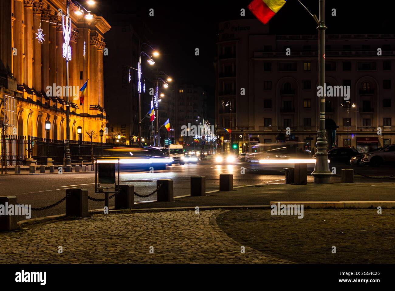 Light trails, night photography in Bucharest, Romania, 2021 Stock Photo ...
