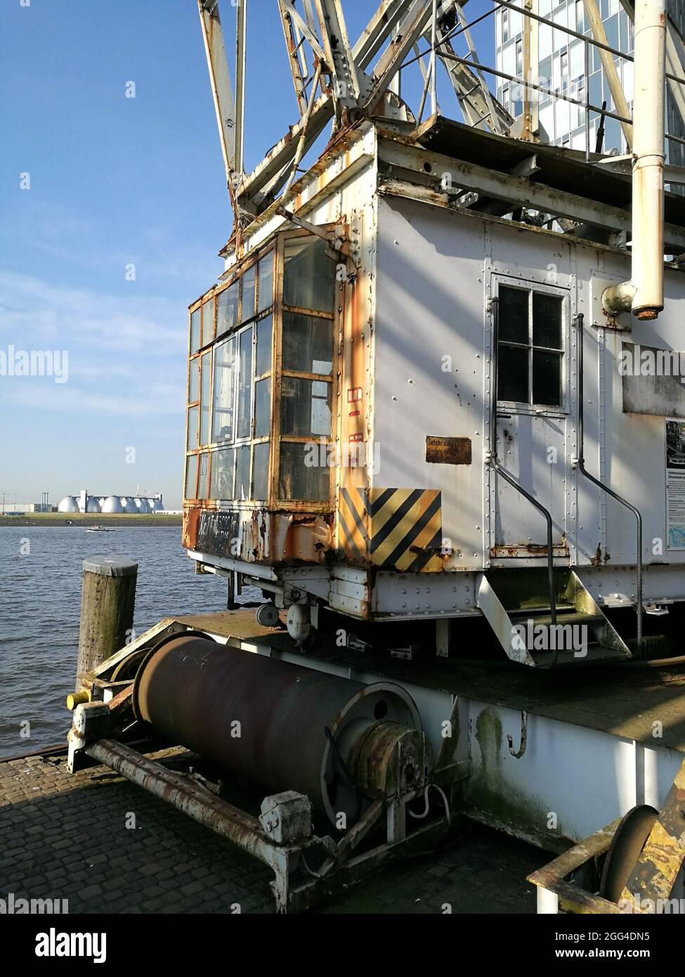Control room of an industrial crane by the bay Stock Photo - Alamy