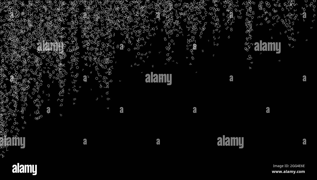 Falling numbers, big data concept. Binary white chaotic flying digits. Flawless futuristic ...