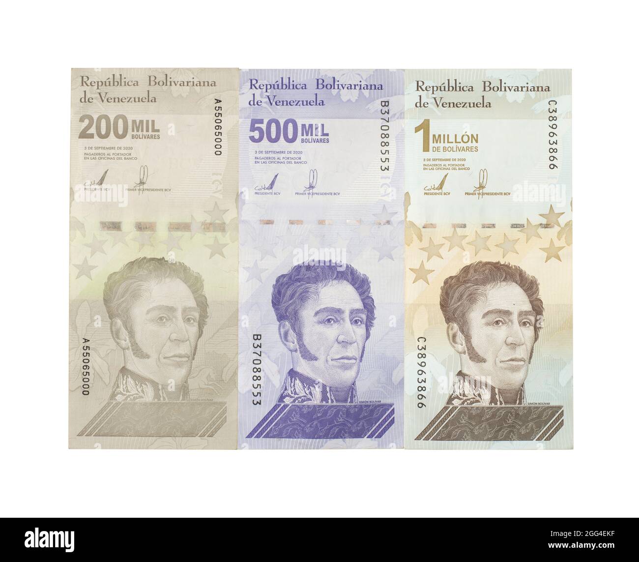 Several colourful Venezuela currency money Bolivares banknotes Stock ...