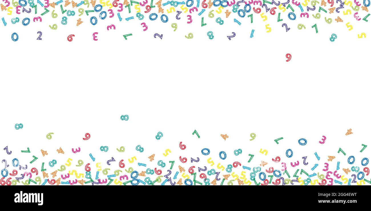 Falling colorful sketch numbers. Math study concept with flying digits ...