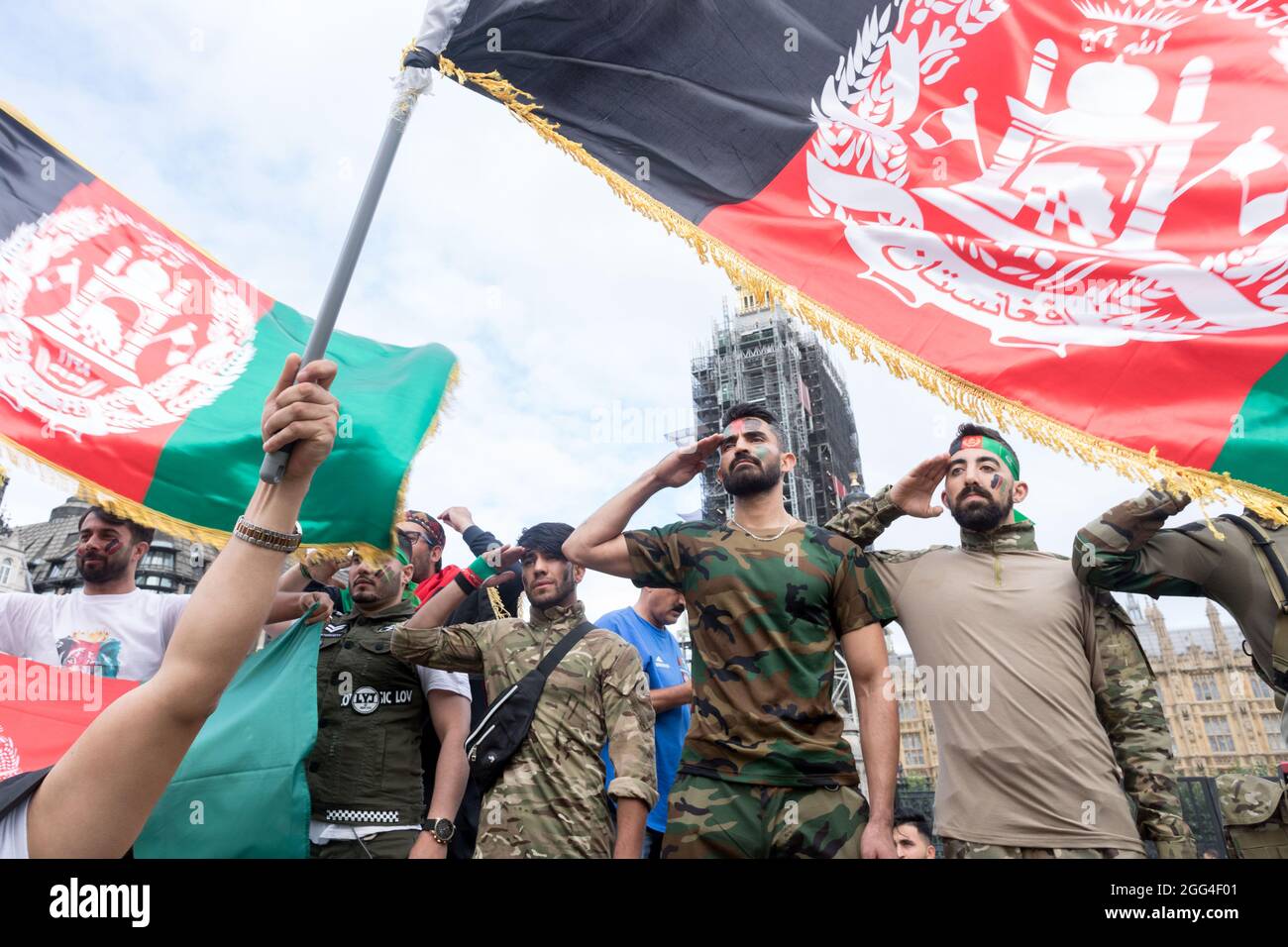 London, UK. 28th Aug, 2021. Afghan soldiers seen saluting in front of ...