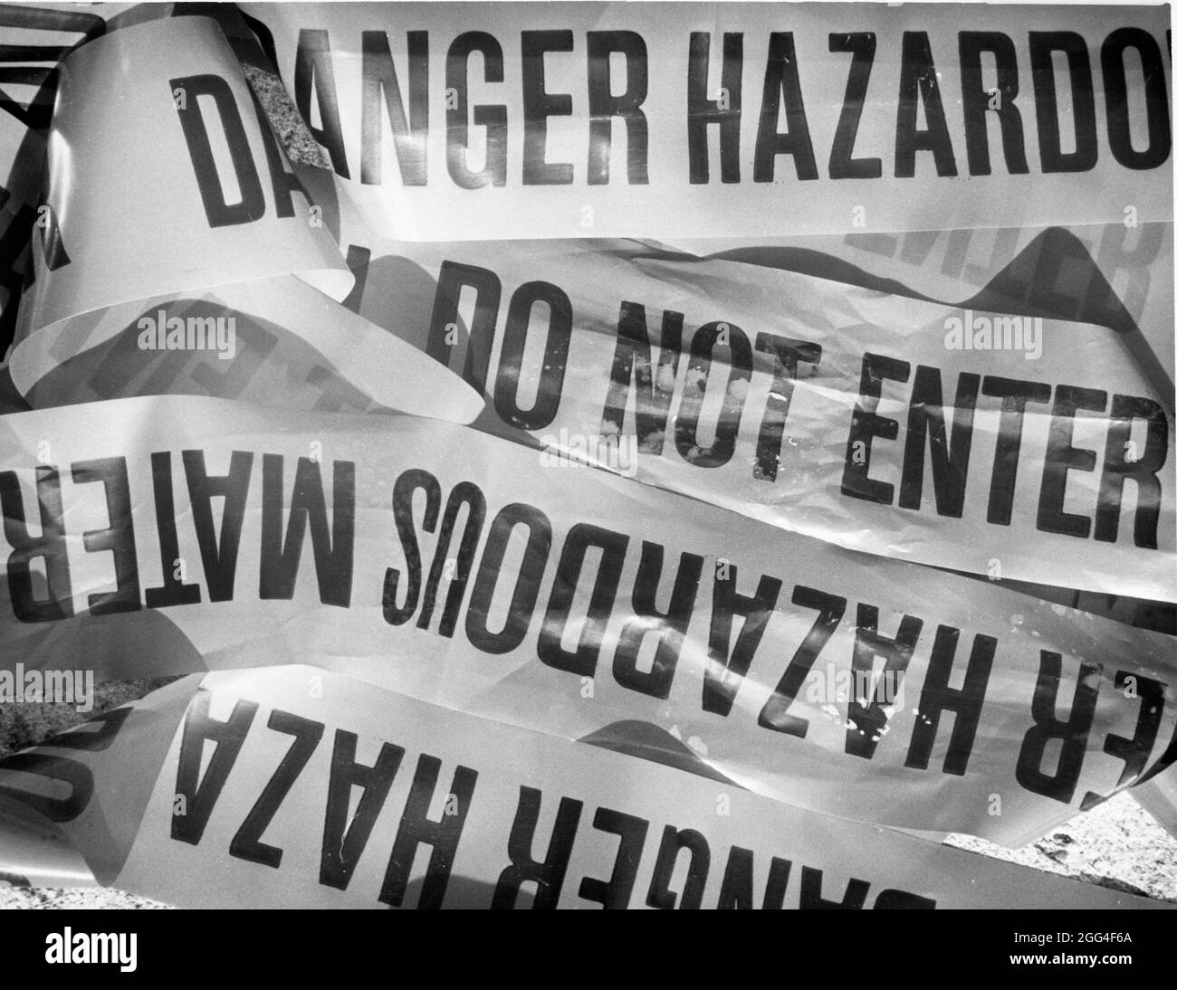 Austin Texas USA, circa 1991: Danger Hazardous Material tape warns ...
