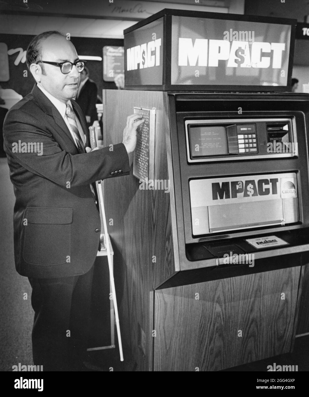 Austin Texas USA, 1985: Man with visual impairment uses braille ...