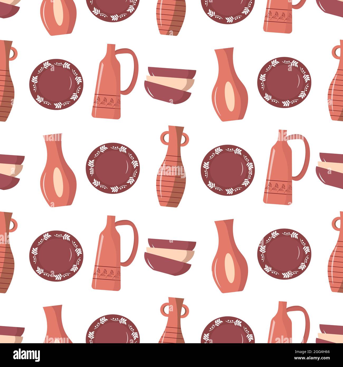 Pattern with clay vases, pitchers and plates. Vector illustration ...