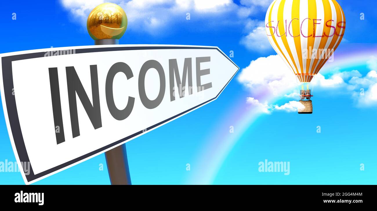 Income leads to success - shown as a sign with a phrase Income pointing ...
