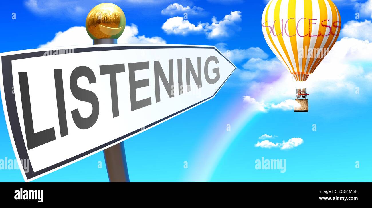 Listening leads to success - shown as a sign with a phrase Listening ...