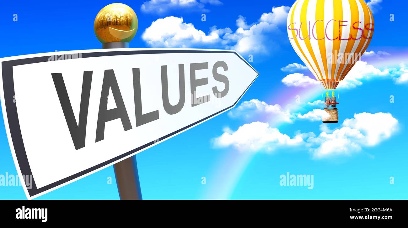 Values leads to success - shown as a sign with a phrase Values pointing ...