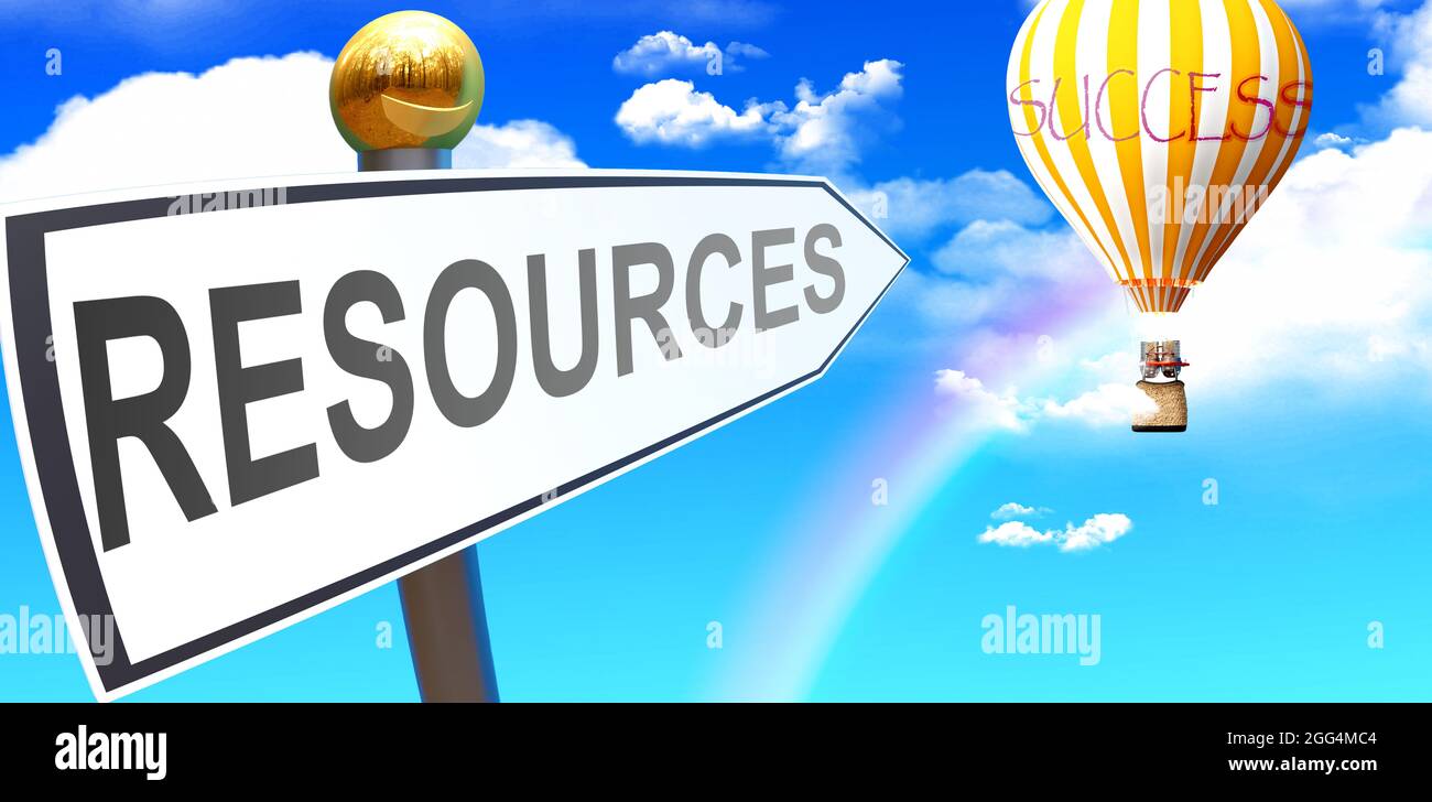 Resources leads to success - shown as a sign with a phrase Resources ...