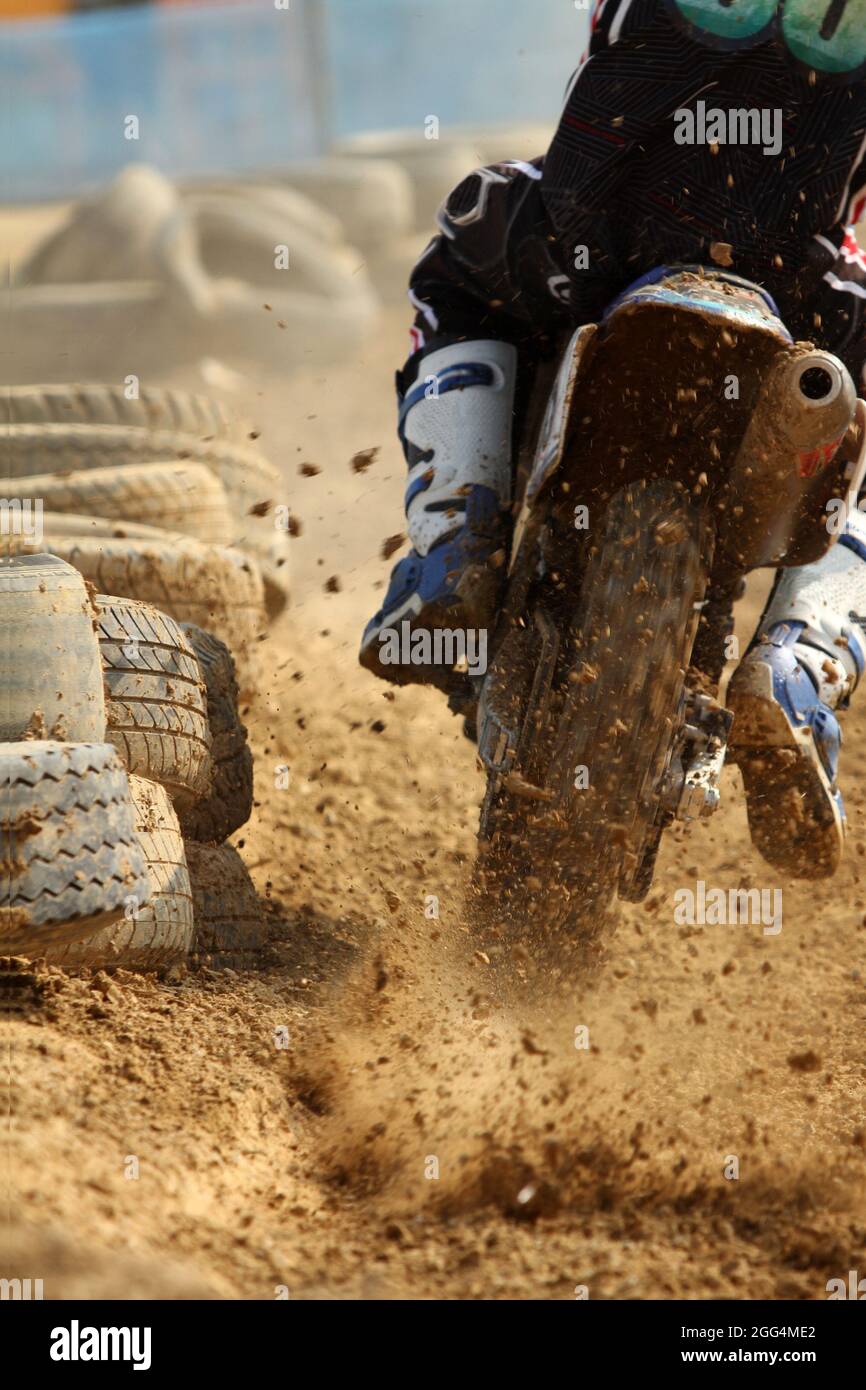 Motocross racer accelerating in dirt track hi-res stock photography and ...