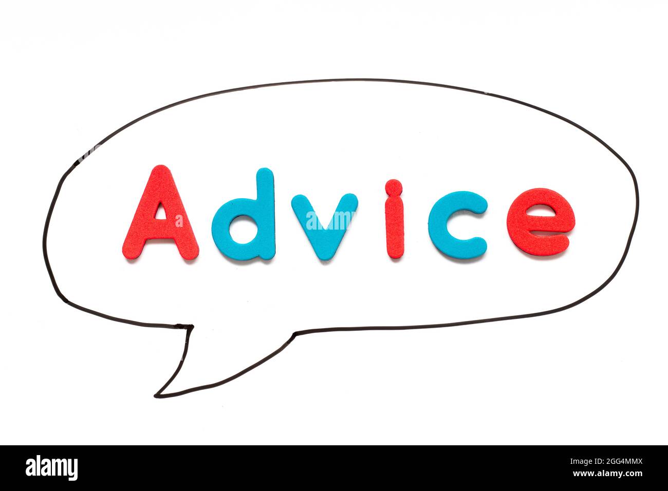 Alphabet letter with word advice in black line hand drawing as bubble ...
