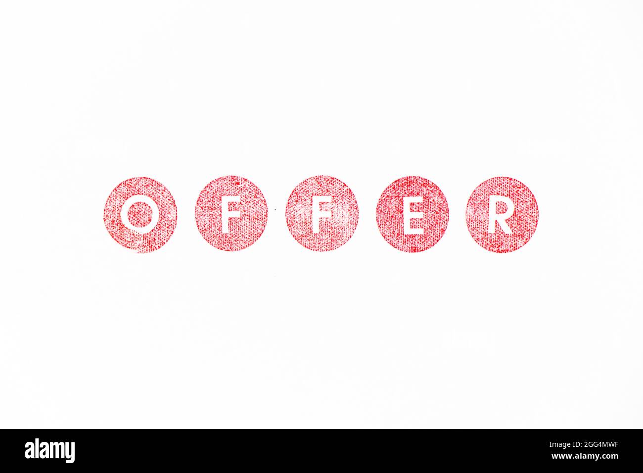 Red color rubber stamp in word offer on white paper background Stock ...